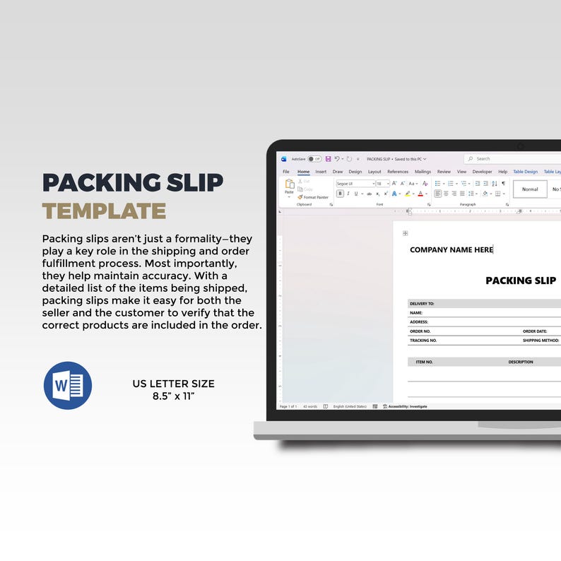 Editable Packing Slip Template, Customer Delivery Note (microsoft Word ...