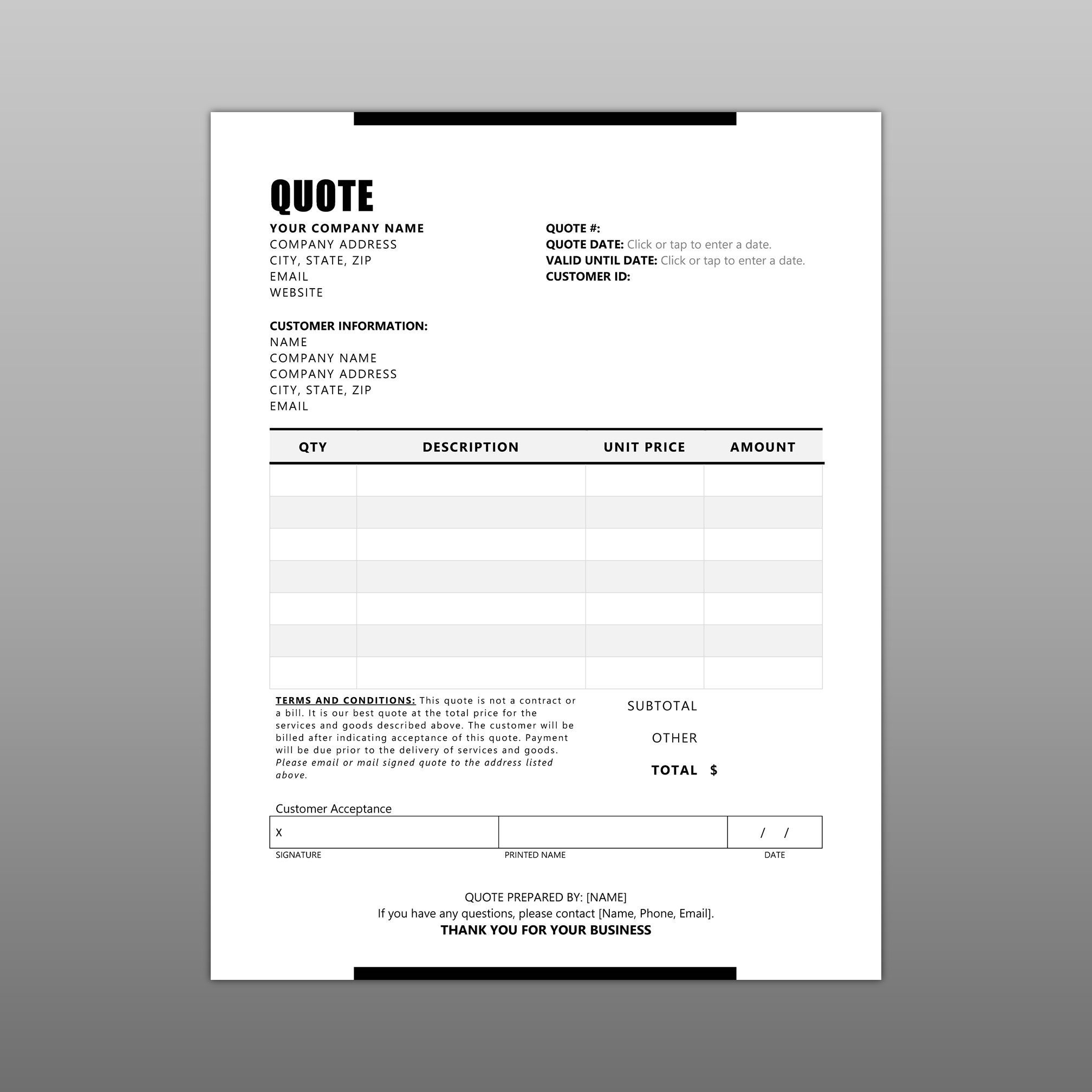 Editable Business Template Bundle: Invoice, Quote, Packing Slip, Order ...