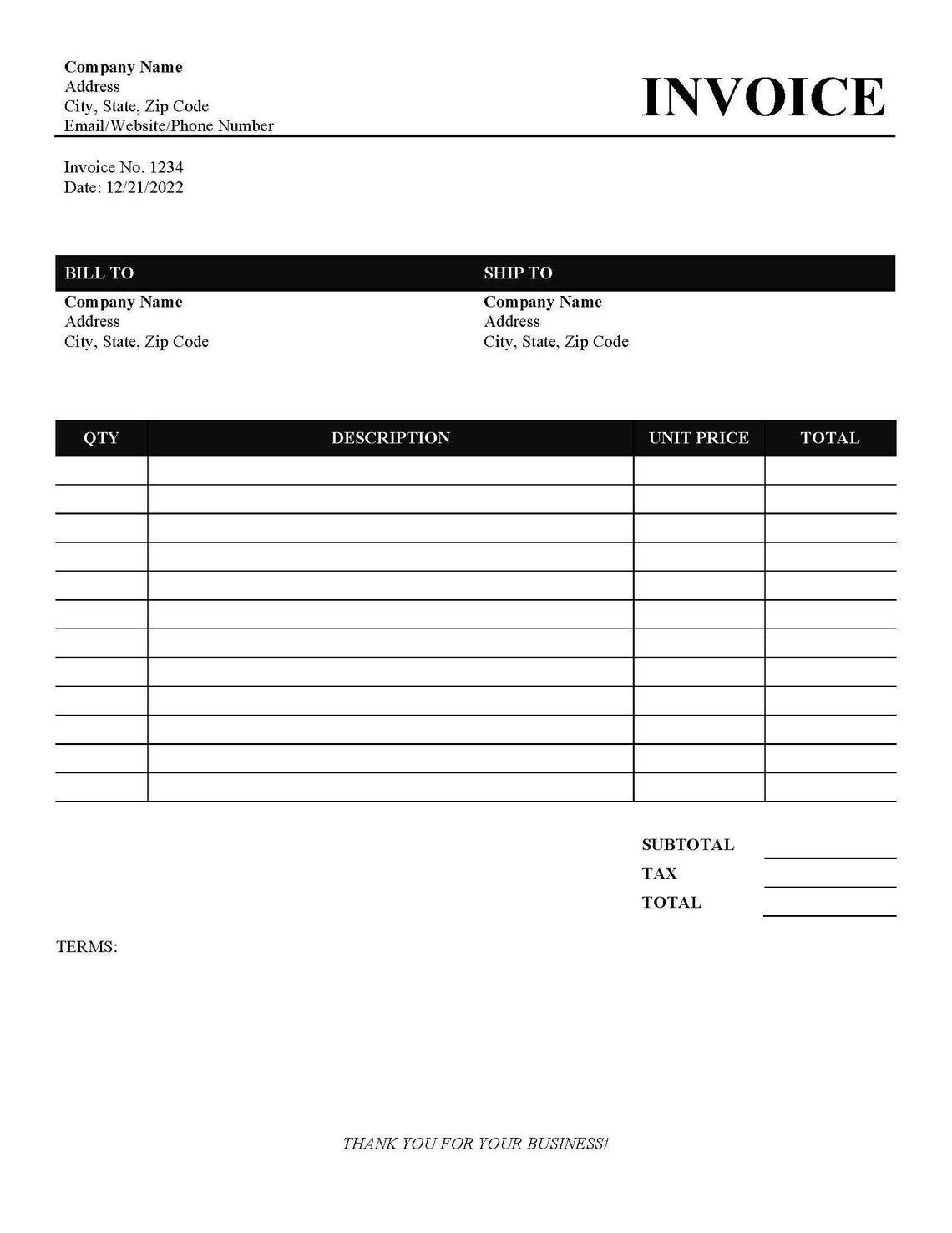 Invoice Template, Printable Invoice, Business Form, Editable Invoice ...