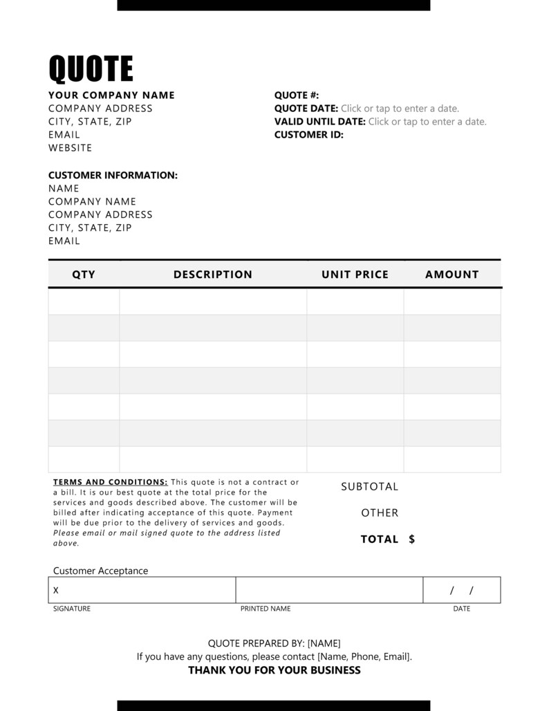 4 TEMPLATES: Editable Invoice Template, Editable Quote Template ...