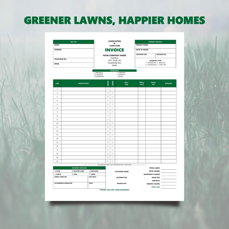 Editable Landscaping Lawn Care Invoice: Microsoft Word - Etsy