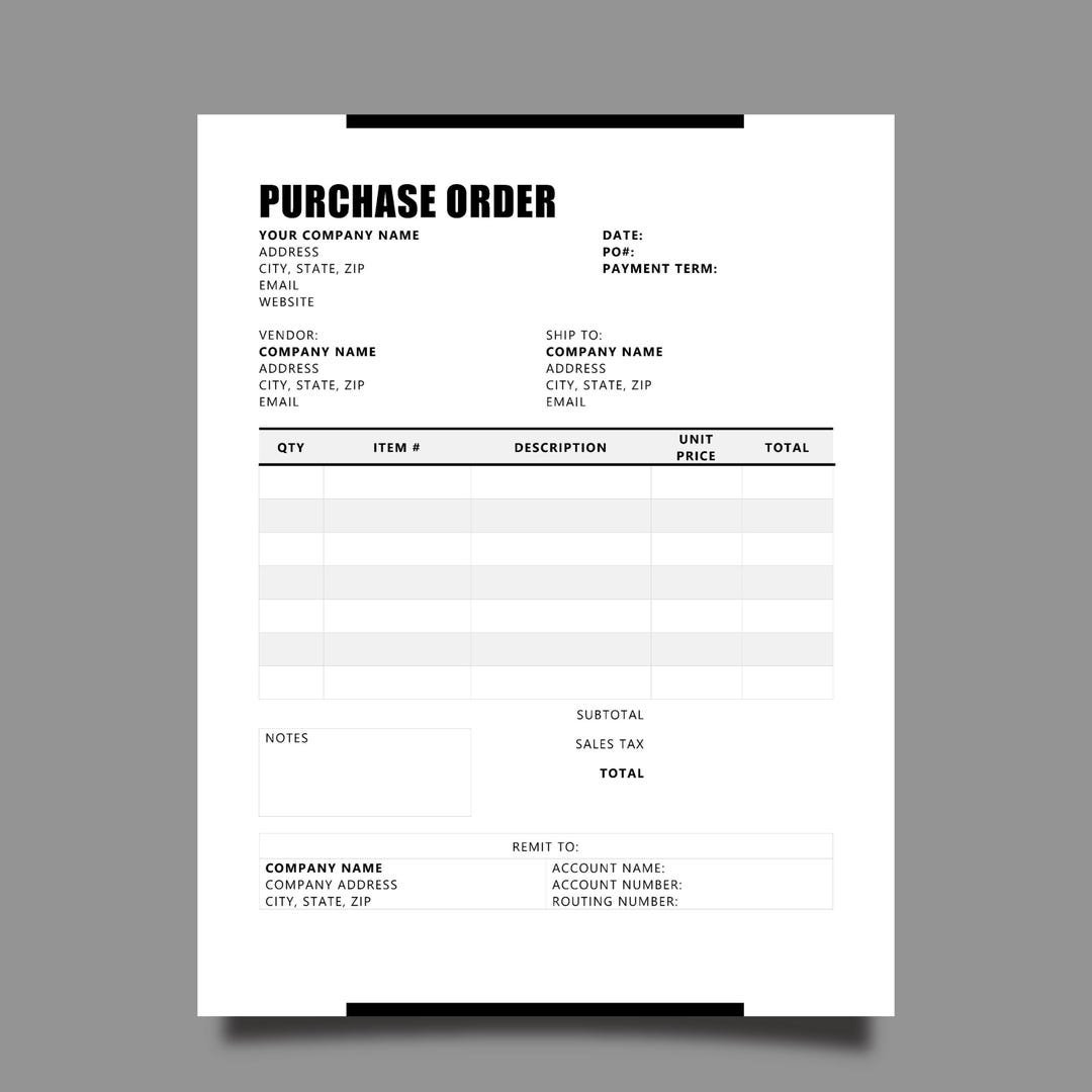 Editable Purchase Order Template: Business Form (microsoft Word) - Etsy