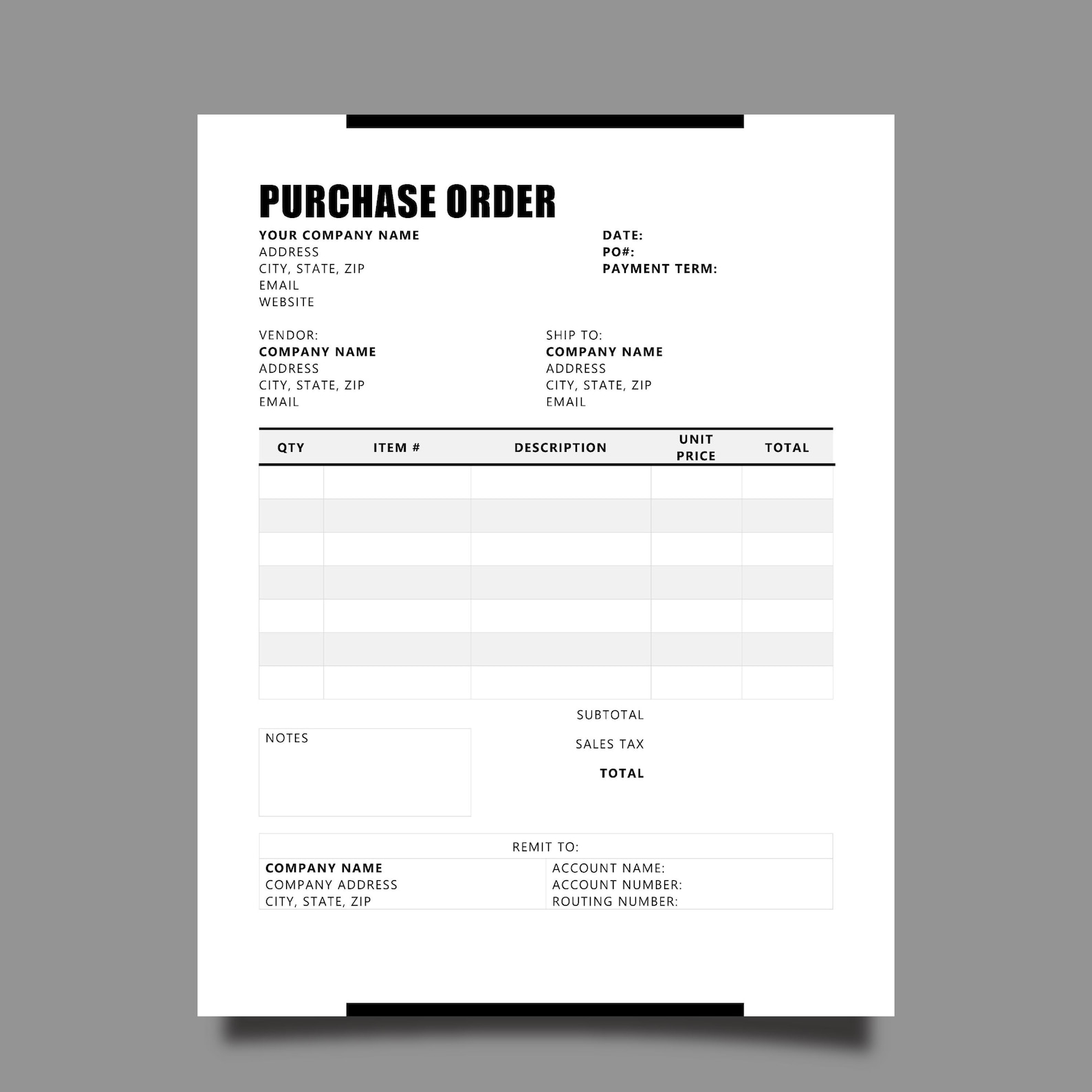 Editable Purchase Order Template: Business Form (microsoft Word) - Etsy
