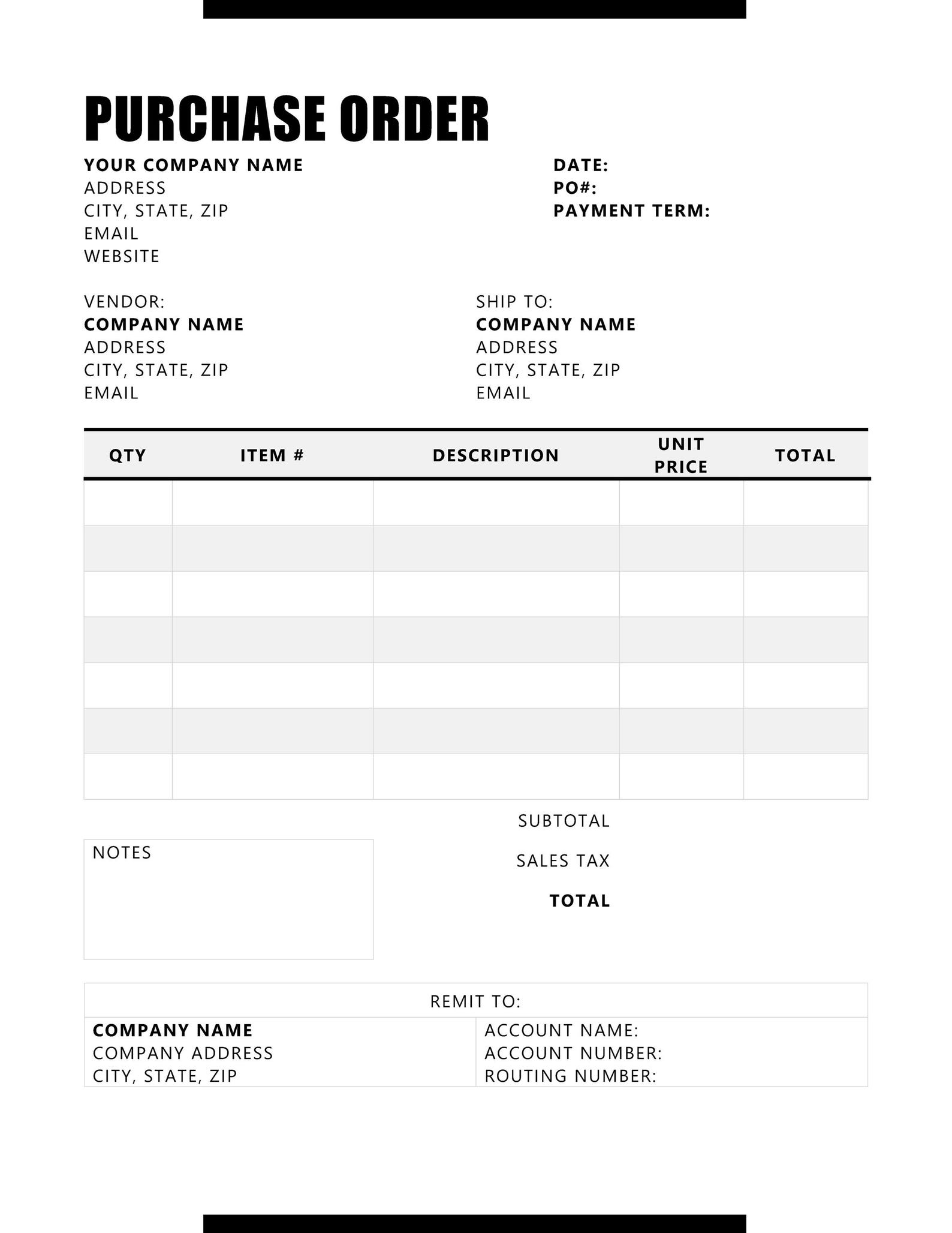 Editable Purchase Order Template: Business Form (microsoft Word) - Etsy