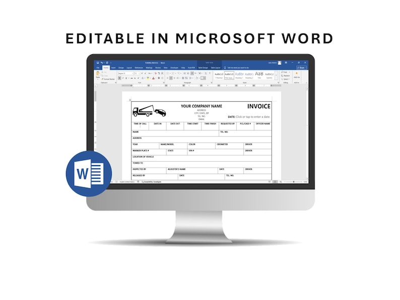 Editable Towing Invoice Template – Microsoft Word - Etsy