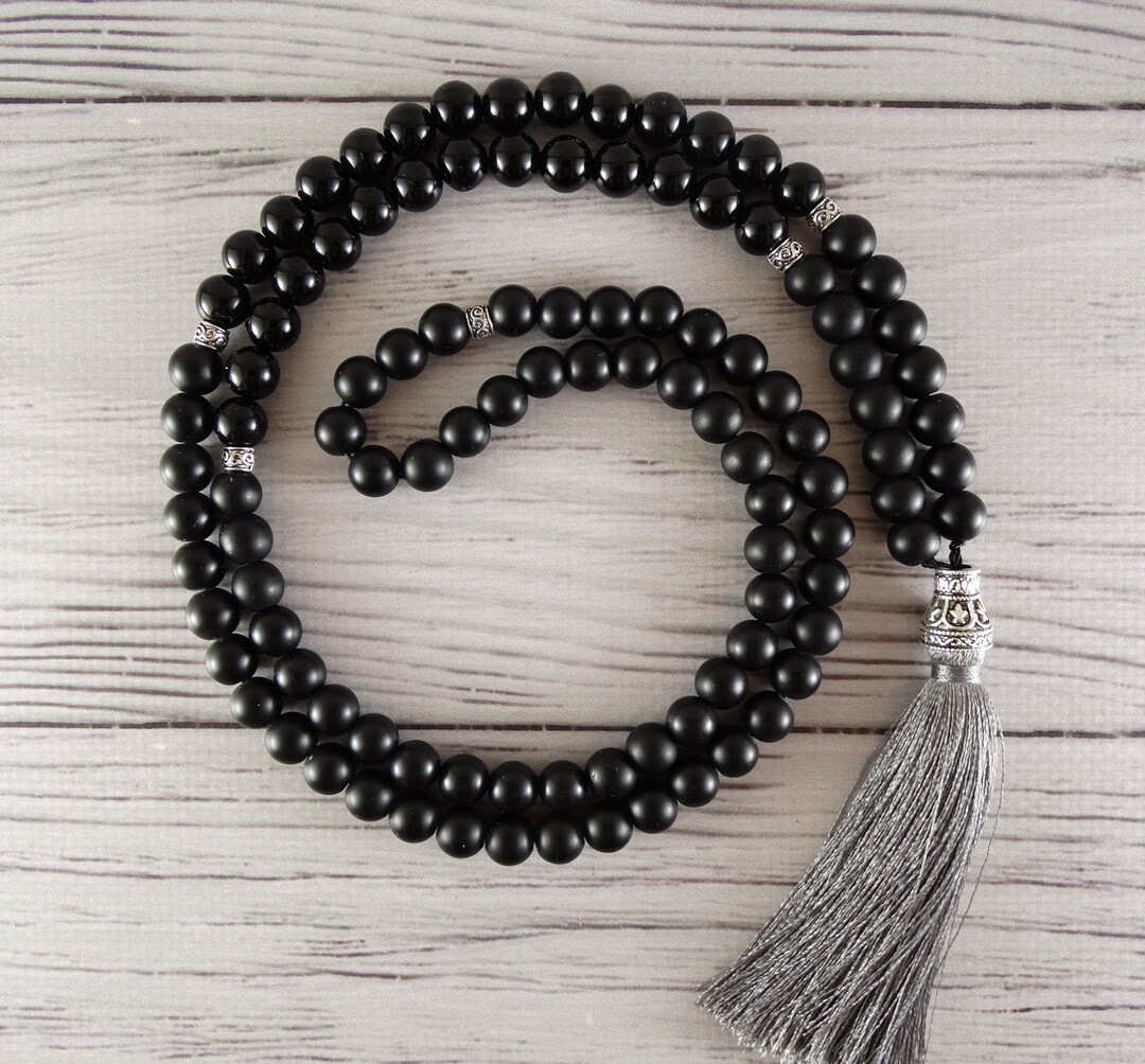 Mala Necklace shungite Mala 108 Meditation Beads Black Onyx Mala Beads ...