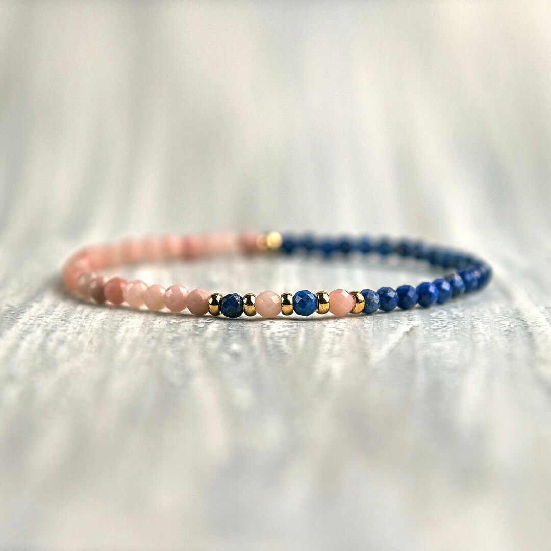 Dainty Bracelet Pink Opal & Lapis Bracelet for Women Gemstone Bracelet ...