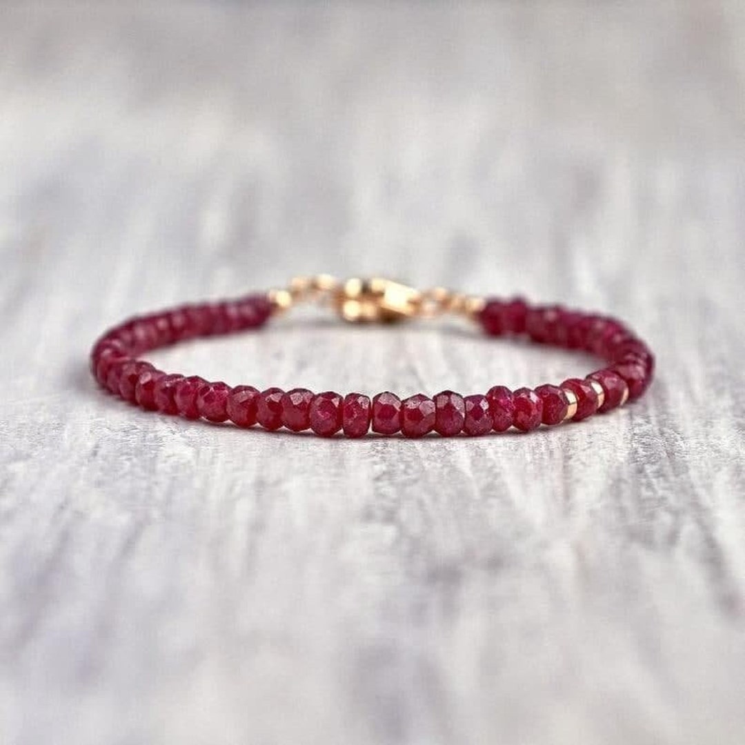 Gemstone Bracelet Genuine Ruby Bracelet Gold July Birthstone Jewelry ...