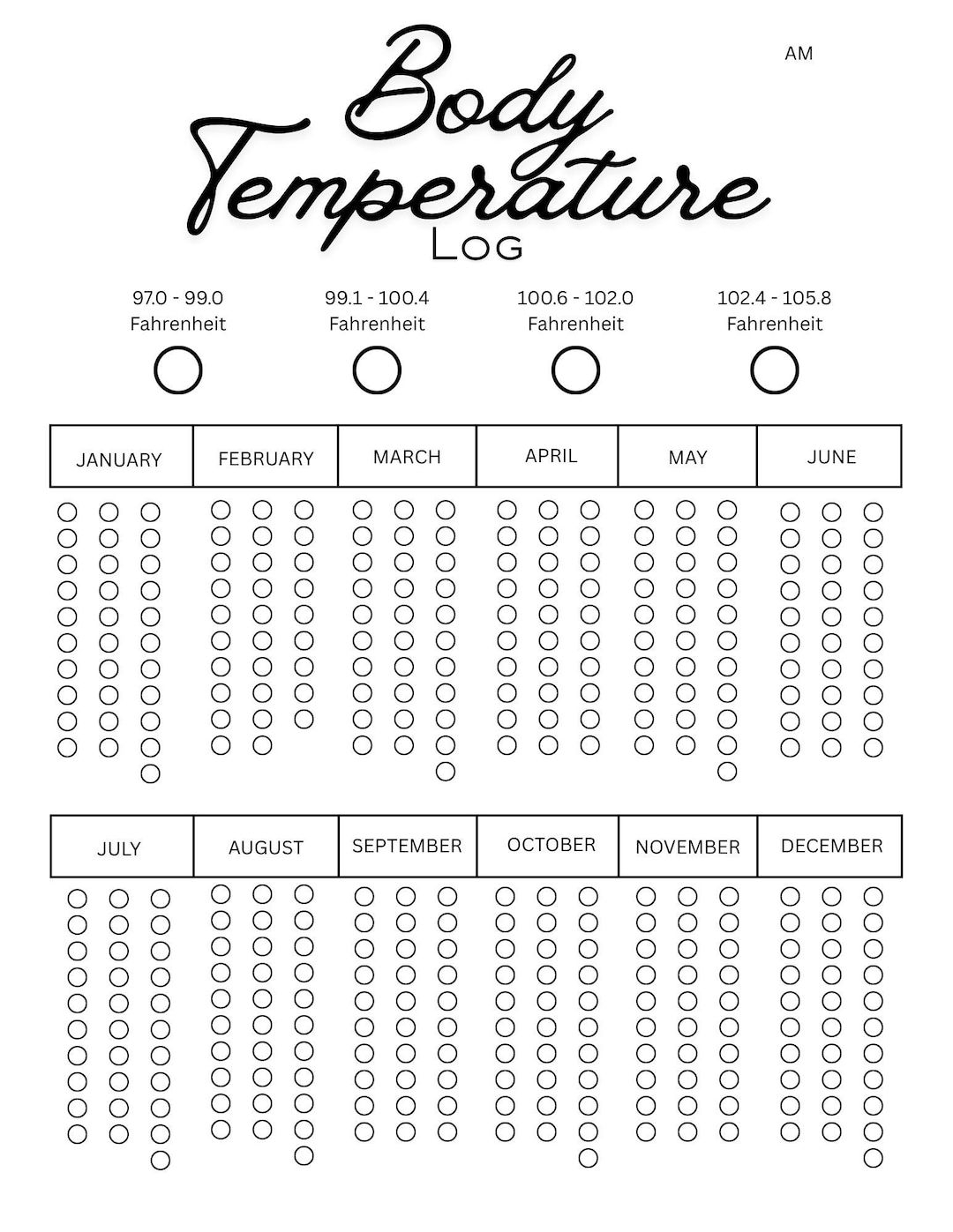 Am/pm Body Temperature & Symptom Log for Auto-immune Conditions - Etsy