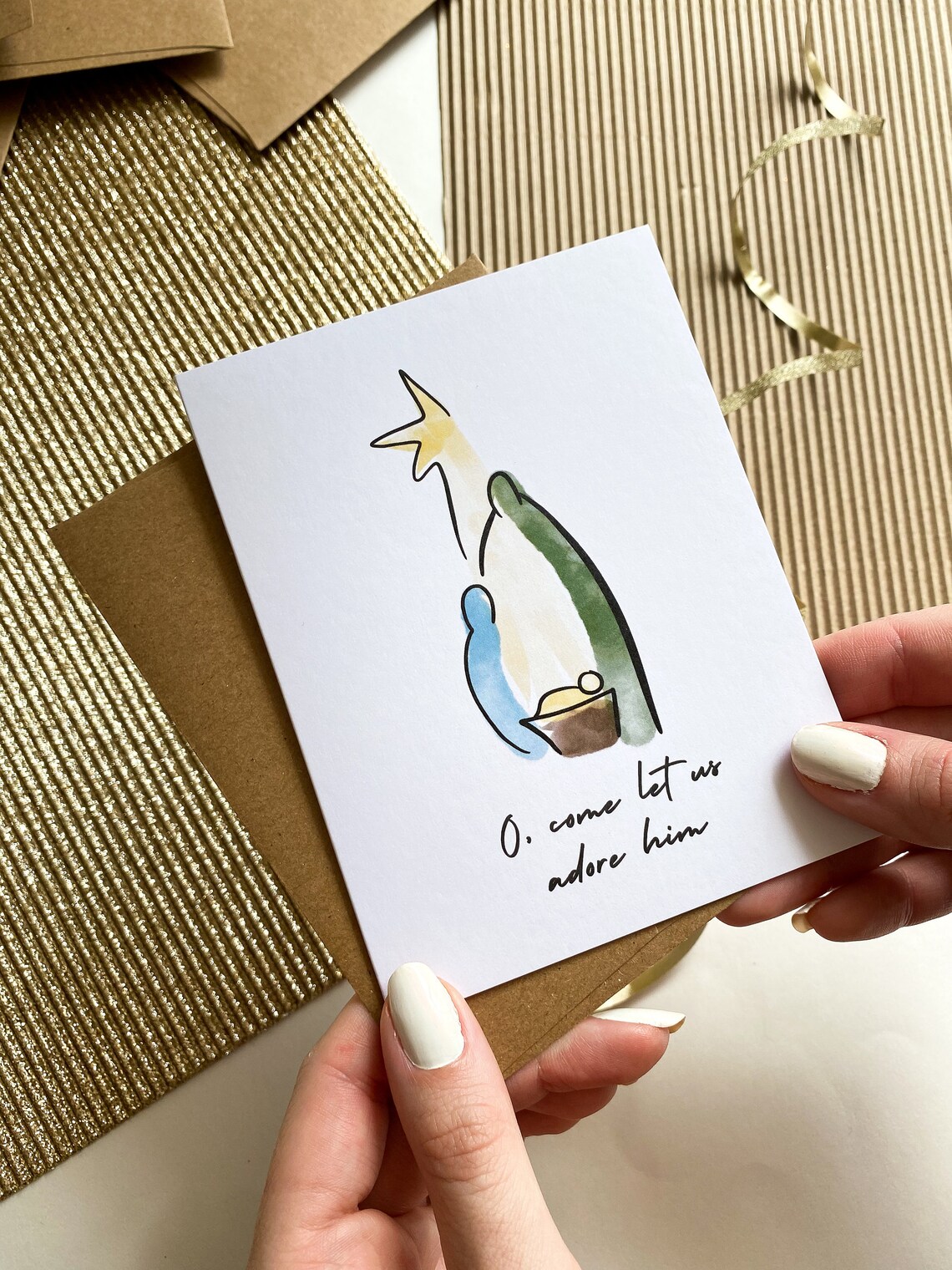 Nativity Christmas Card Come Let Us Adore Him Card Holiday - Etsy