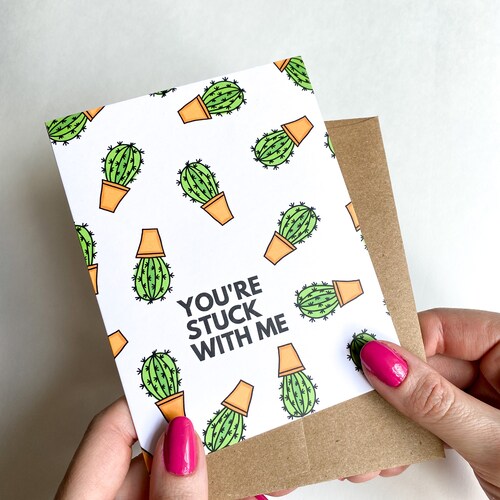 Stuck Together cactus Card - Etsy