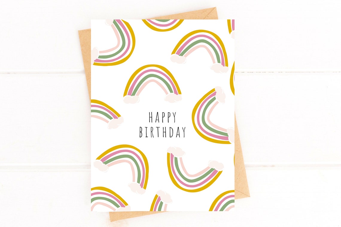 Rainbow Birthday Card Happy Birthday Card Beautiful Card for - Etsy