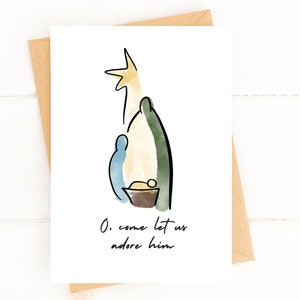 Nativity Christmas Card Come Let Us Adore Him Card Holiday Card Custom ...
