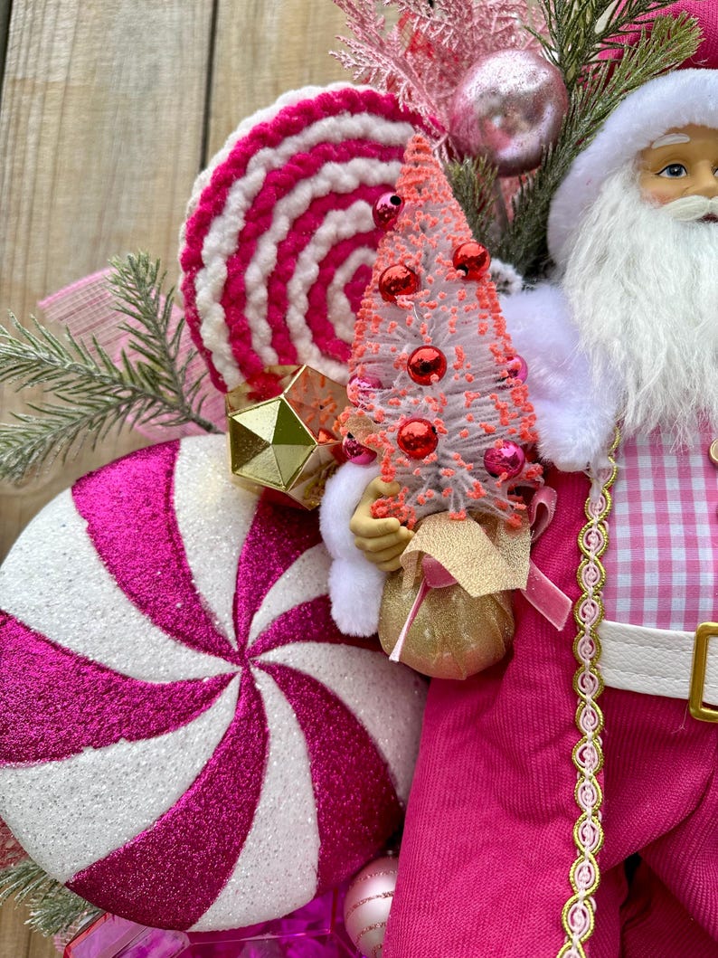 Pink Santa Christmas Wreath: Jewel Candy Front Door Decor - Etsy