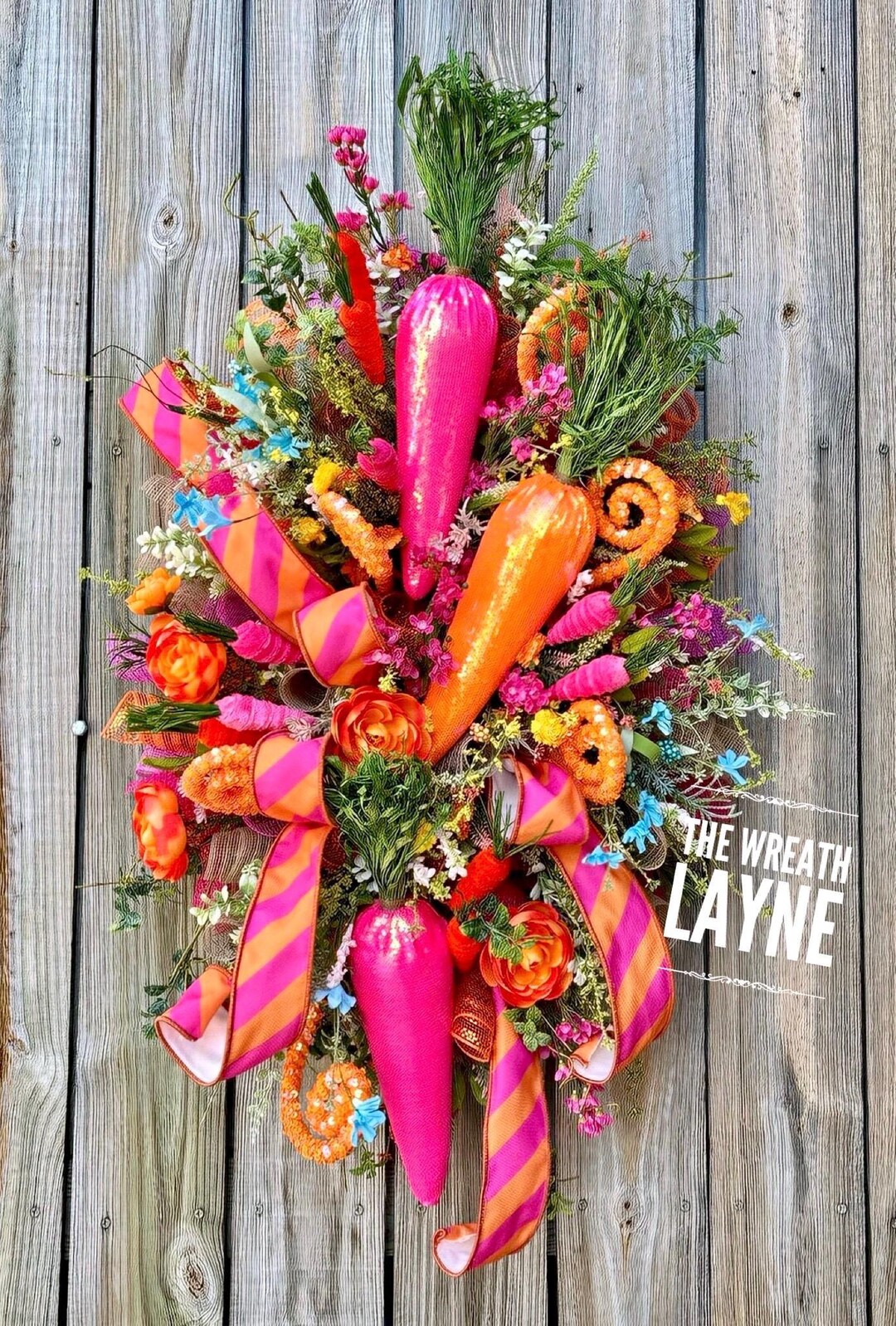 Spring Mesh Wreath, Carrot Mesh Wreath, Sequin Home Decor, Summer Mesh ...