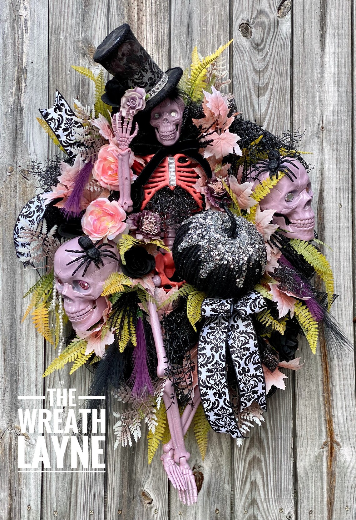 Halloween Mesh Wreath Autumn Leaves Wreath Skeleton Wreath - Etsy