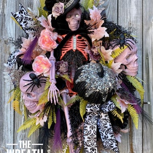 Halloween Mesh Wreath Autumn Leaves Wreath Skeleton Wreath - Etsy