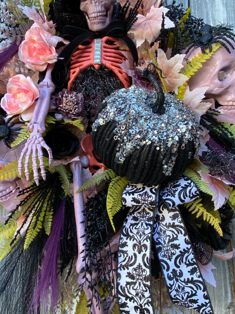 Halloween Mesh Wreath Autumn Leaves Wreath Skeleton Wreath - Etsy