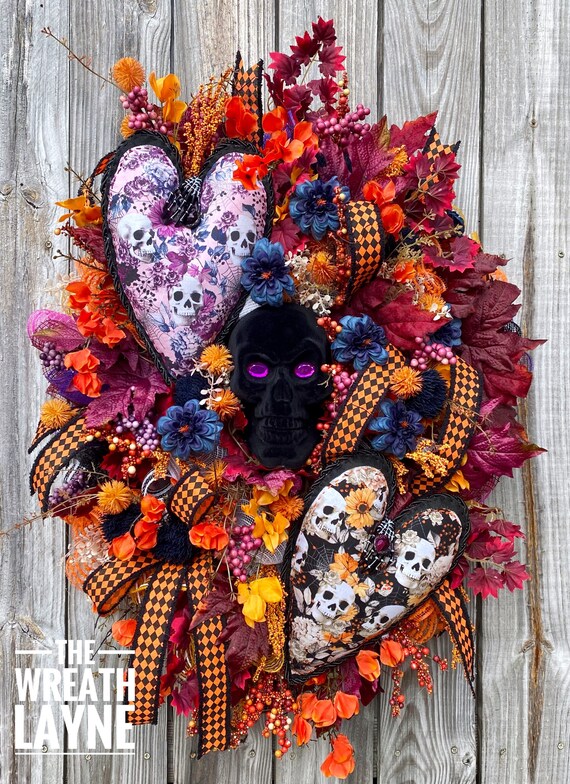 Halloween Mesh Wreath Autumn Leaves Wreath Skeleton Wreath - Etsy