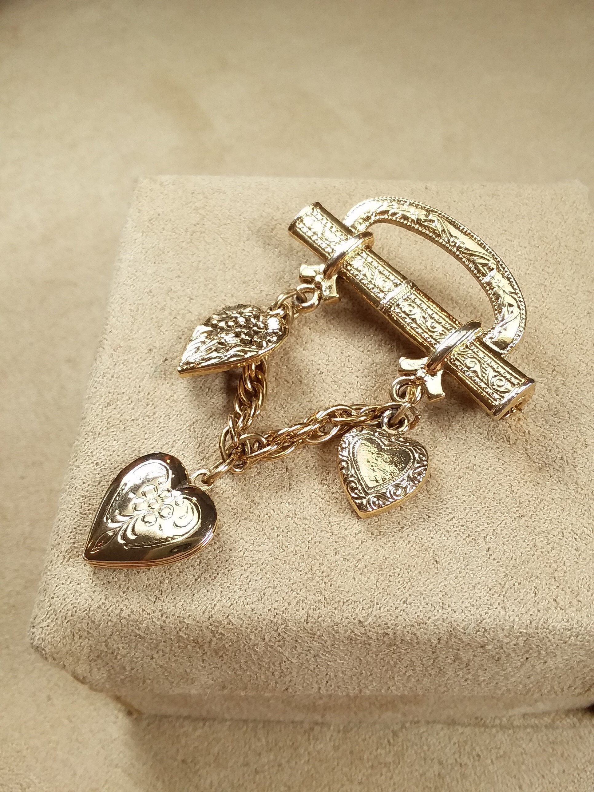 Vintage Gold Tone Triple HEART Shaped LOCKET Brooch Unique - Etsy