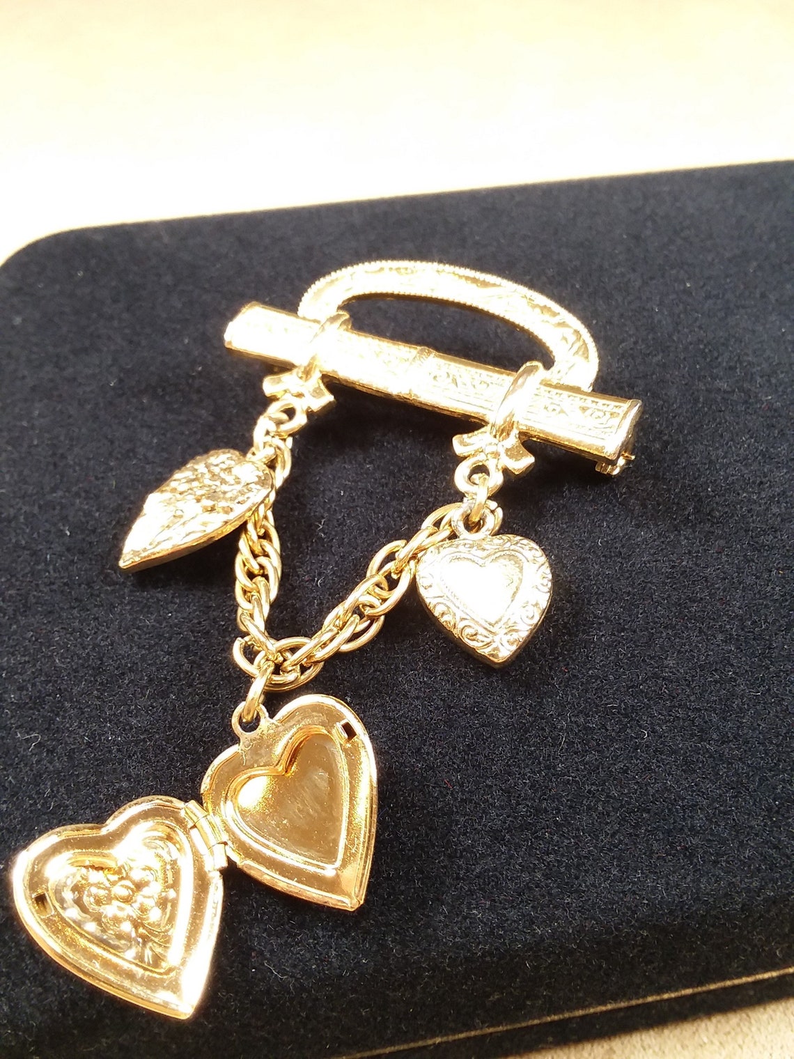 Vintage Gold Tone Triple HEART Shaped LOCKET Brooch Unique - Etsy