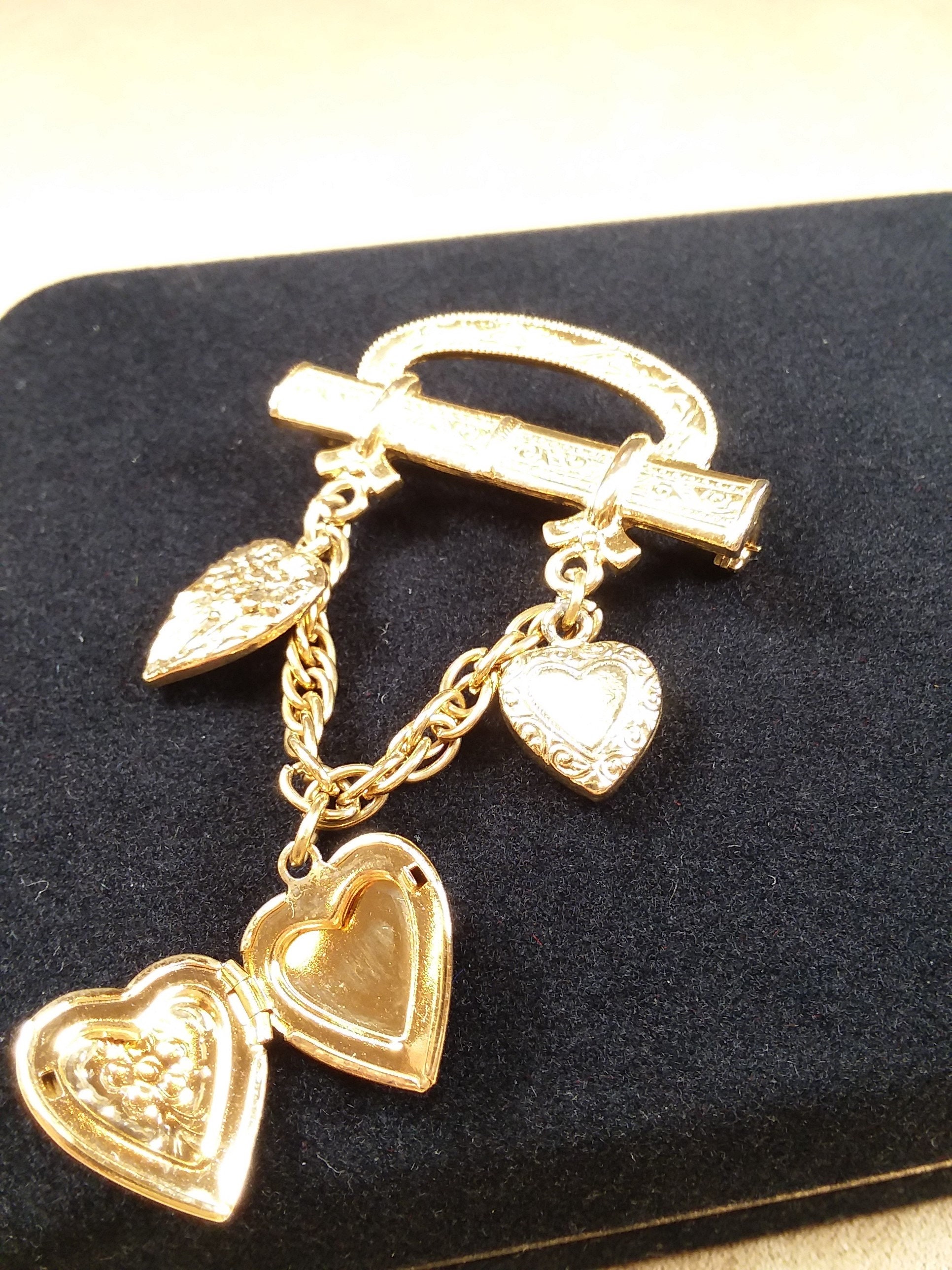Vintage Gold Tone Triple HEART Shaped LOCKET Brooch Unique - Etsy