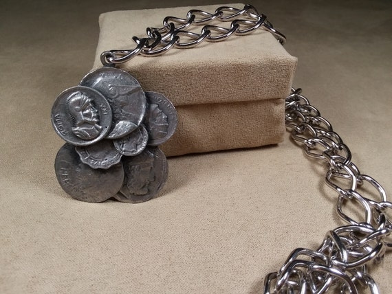 vintage SWANK brutalist COIN silver PENDANT, unique g… - Gem