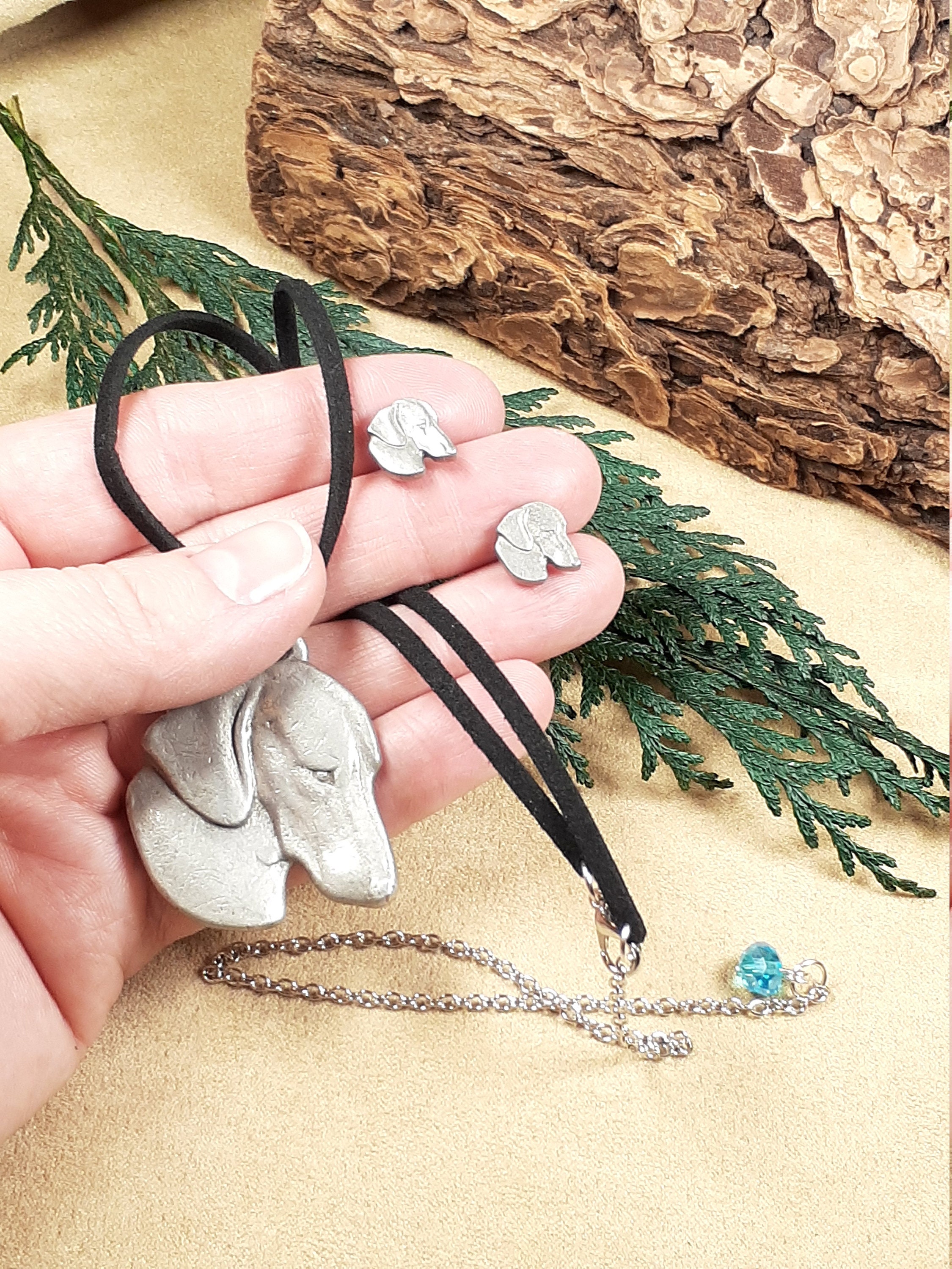 Dachshund Shaped Silver Jewelry Set, Dog Lover Necklace and Earrings ...