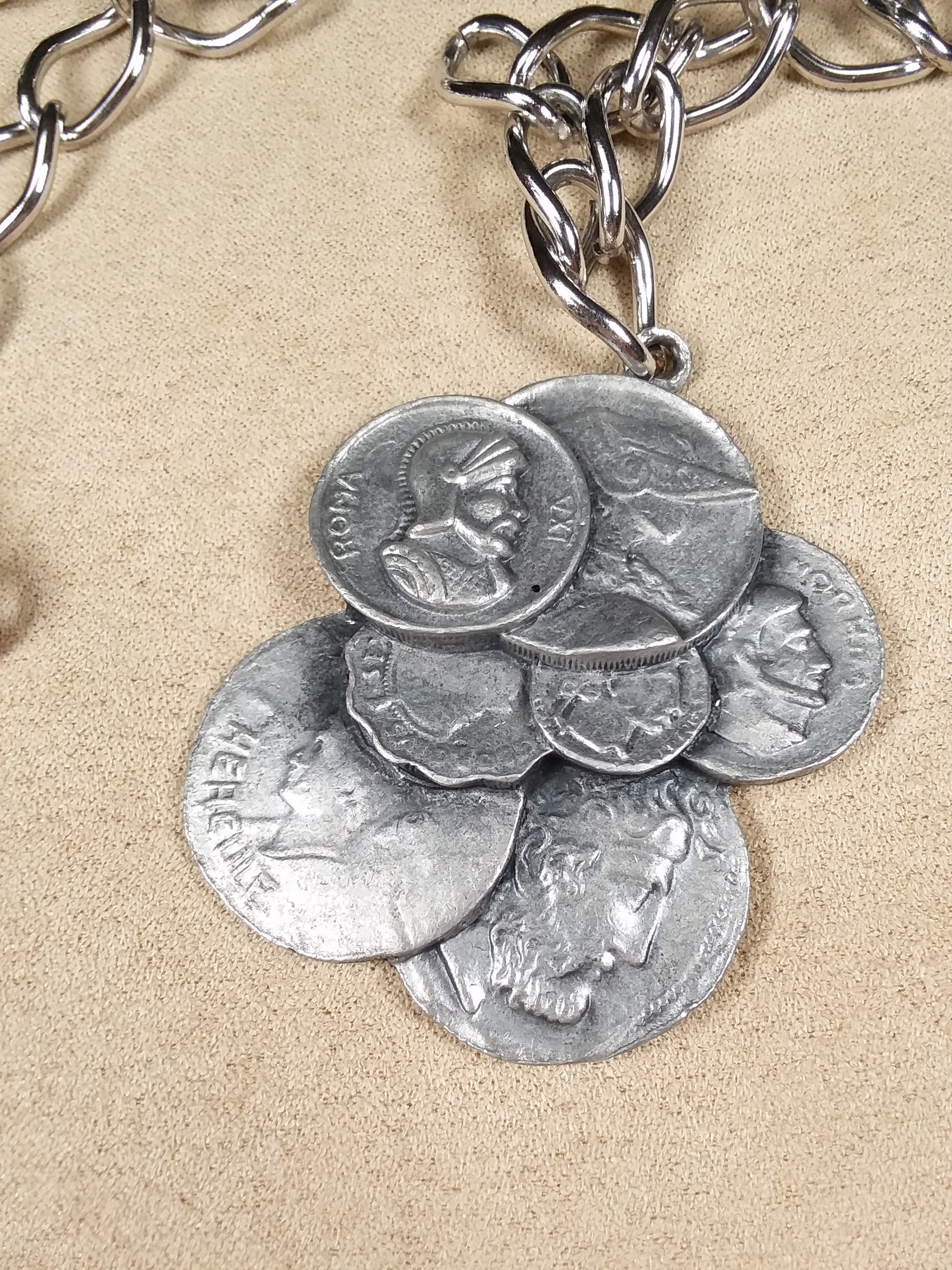 Vintage SWANK Brutalist COIN Silver PENDANT, Unique Gift, Collectible ...