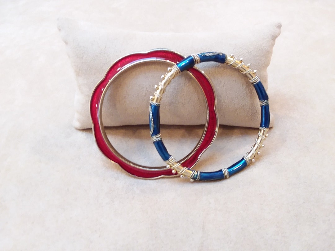 Beautiful Bangles, Set of Two Vintage Enameled Bracelets, Unique Gift ...