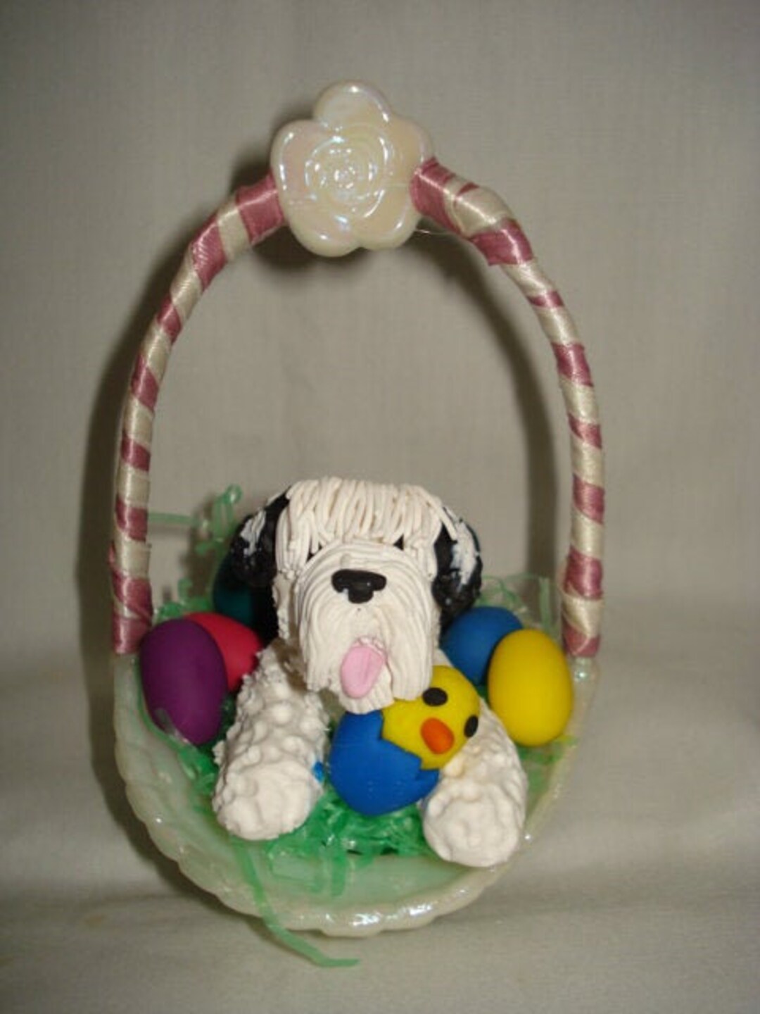 Old English Sheepdog Dog Clay Easter Basket Sculpture by Bubaloo's Art ...