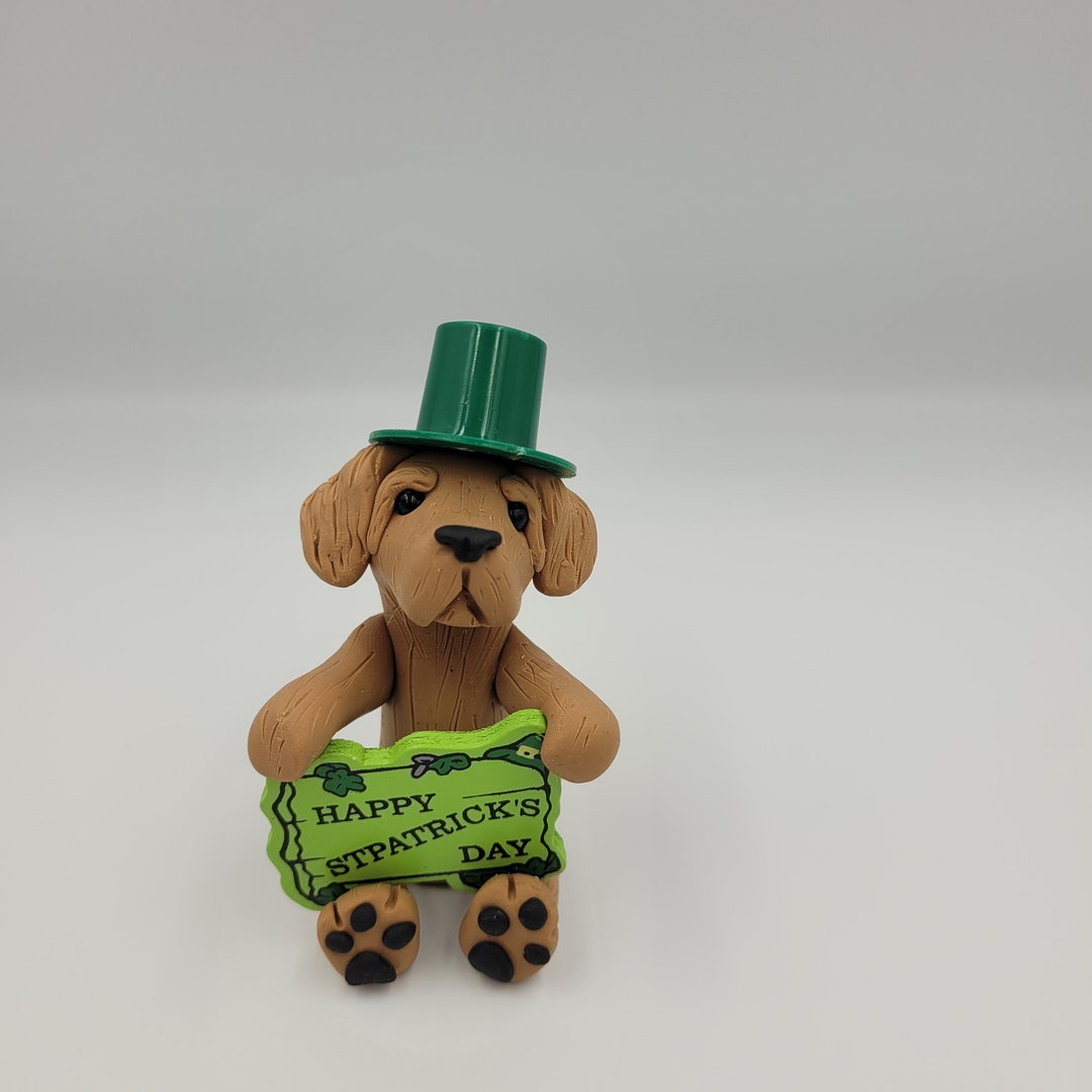 OOAK St Patrick's Day Golden Retriever Polymer Clay Sculpture by ...