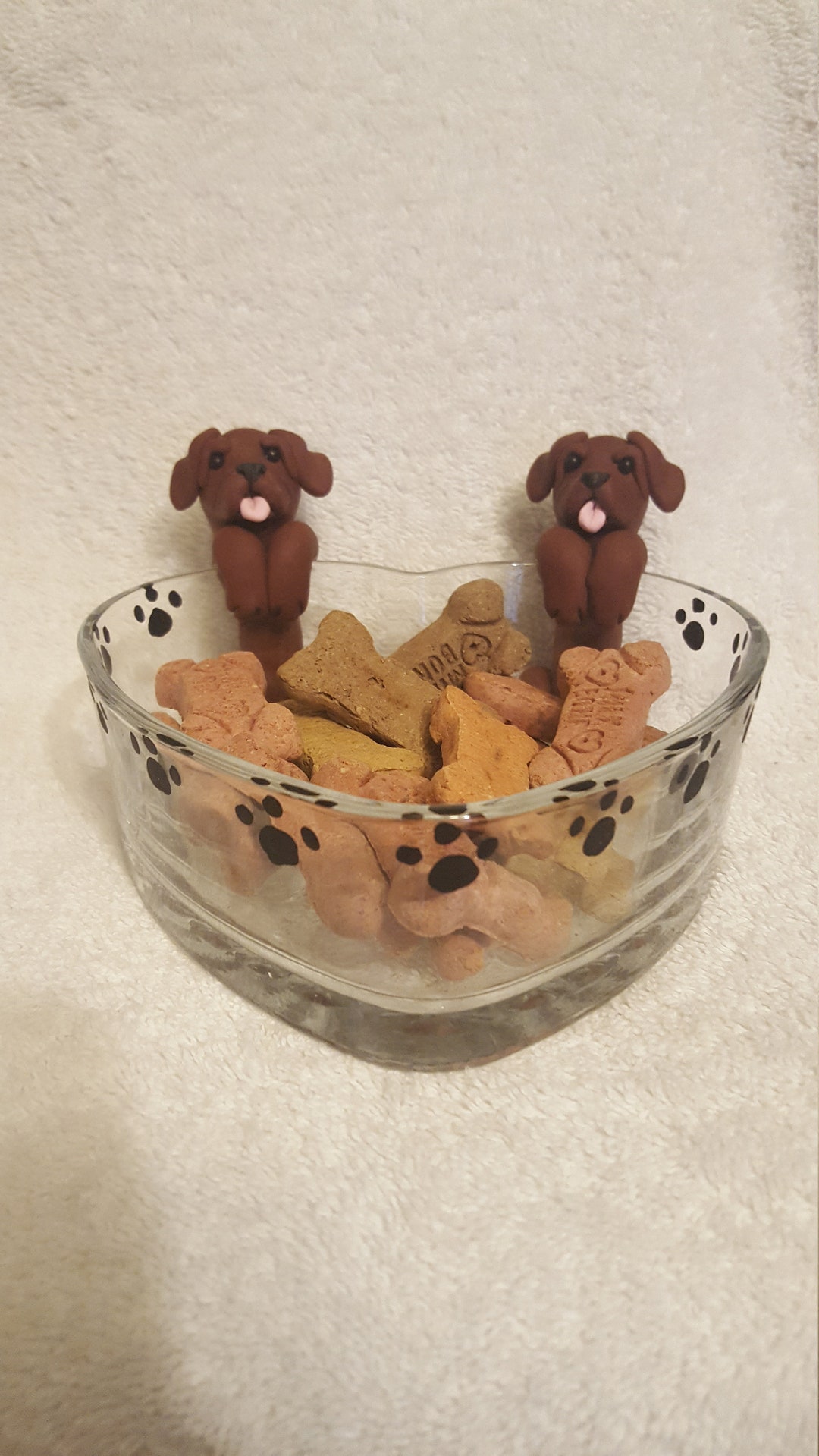Polymer Clay Dog Dish - Handmade Dog Figurine- Chocolate Labrador Dogs ...