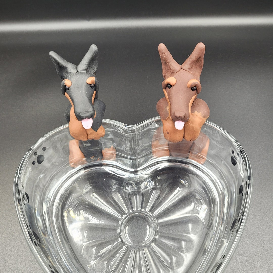 Handmade Dog Figurine - Polymer Clay Dog Dish - Doberman Dogs Sculpture ...