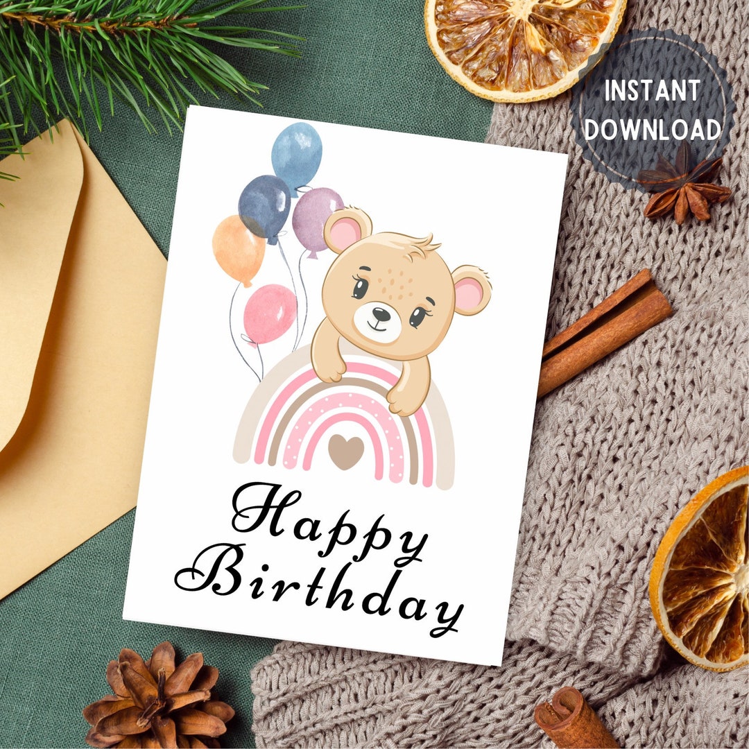Printable Birthday Card, Children's Birthday Card, Rainbow Printable ...