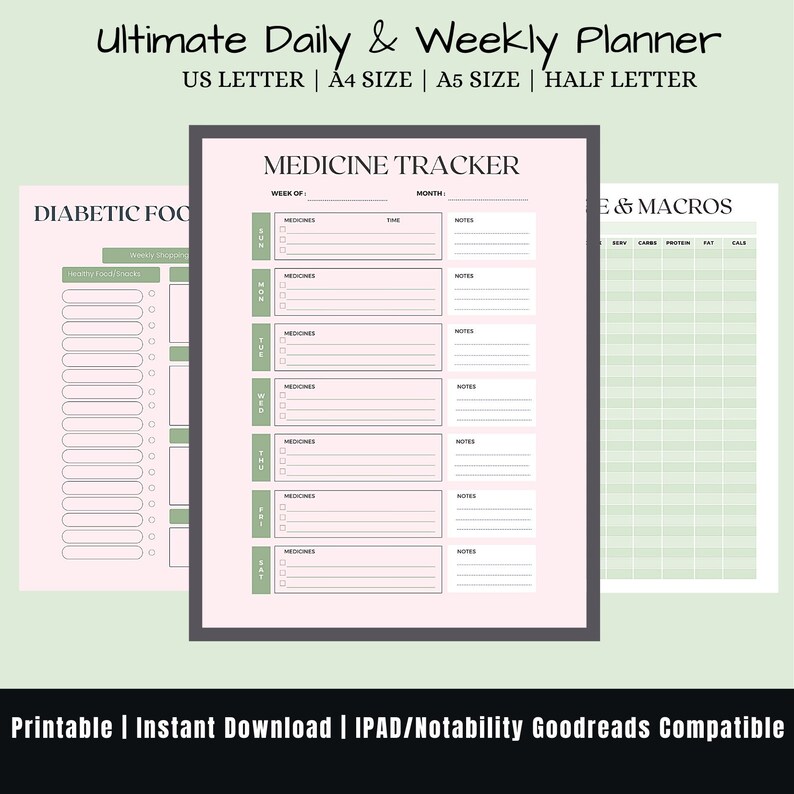 Printable Diabetes Log Digital Blood Glucose Tracker Daily - Etsy