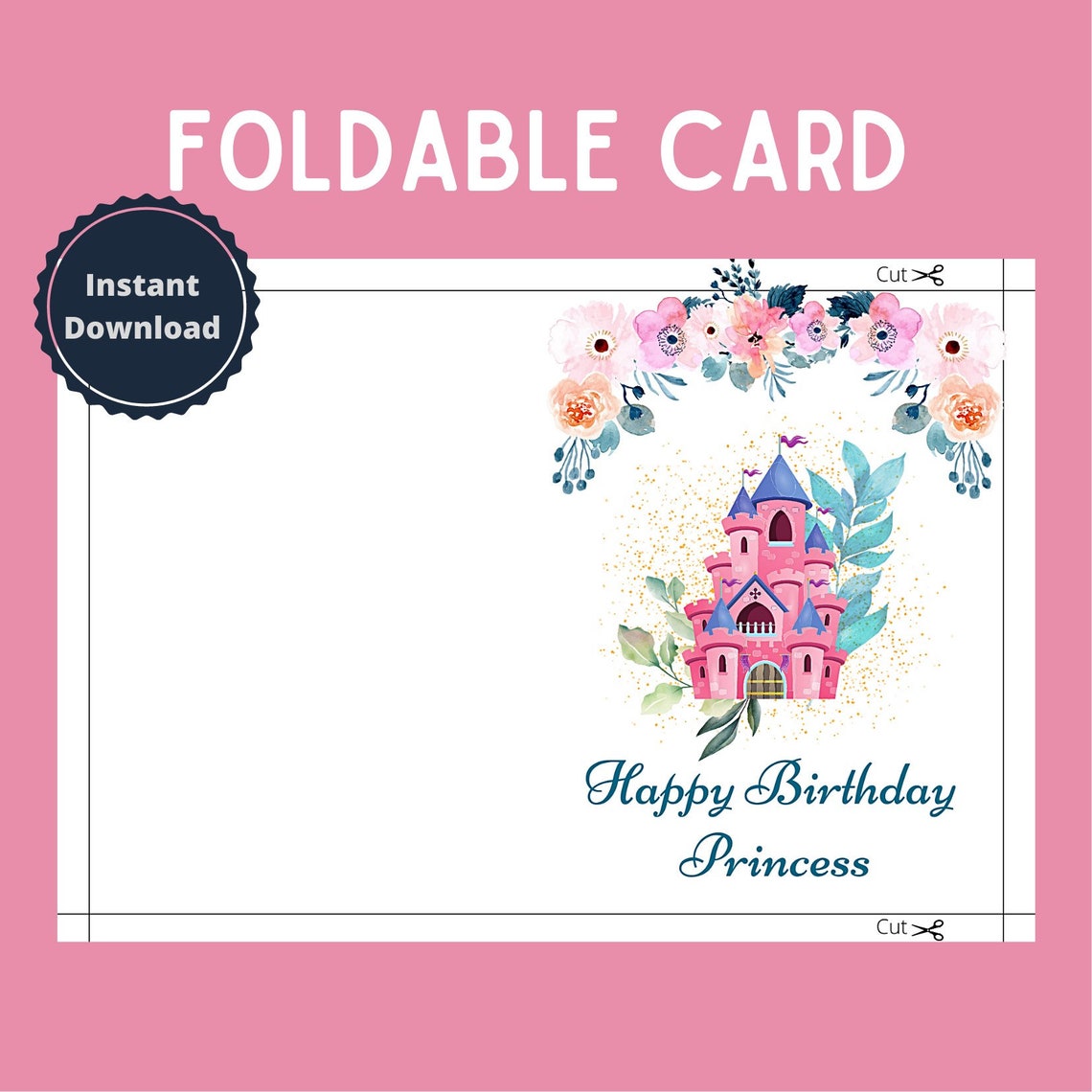 Printable Birthday Card, Children Birthday Card, Princess Printable ...