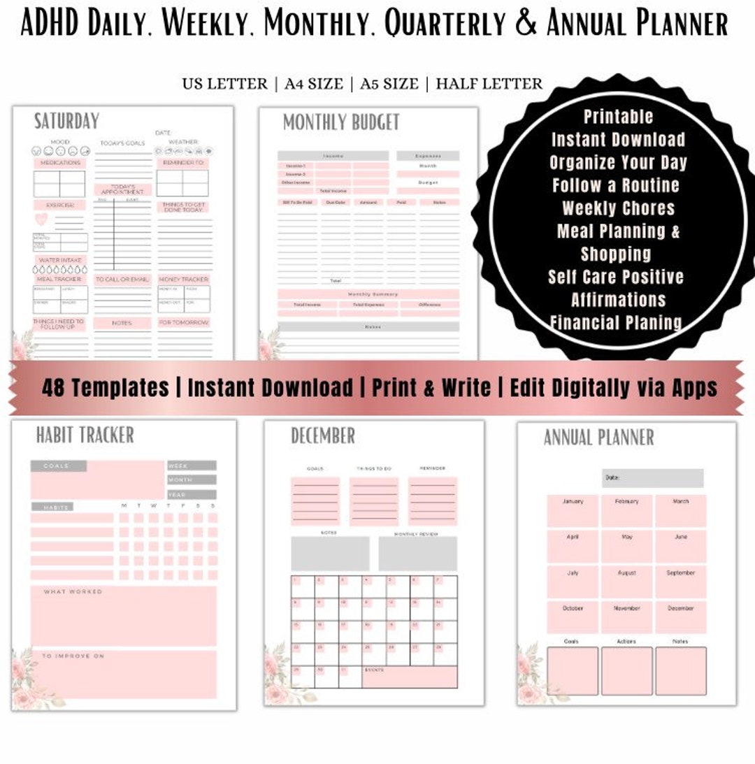 ADHD Digital Planner, Adult Daily ADHD Planner Printable, Adhd ...