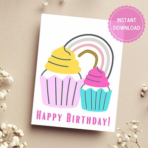 Printable Children Birthday Card, Fun Card, Cupcake Wish, Happy ...