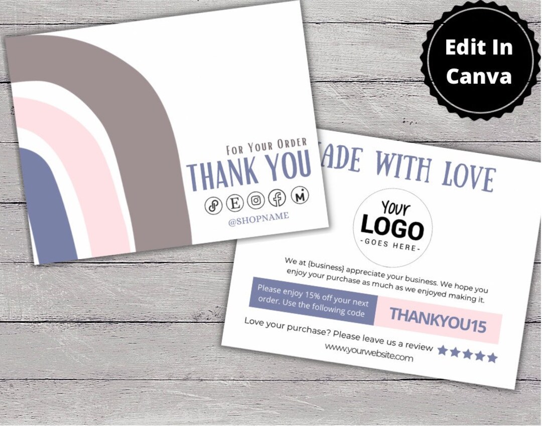 Rainbow Thank You Card, Small Business Thank You Card Template, Canva ...