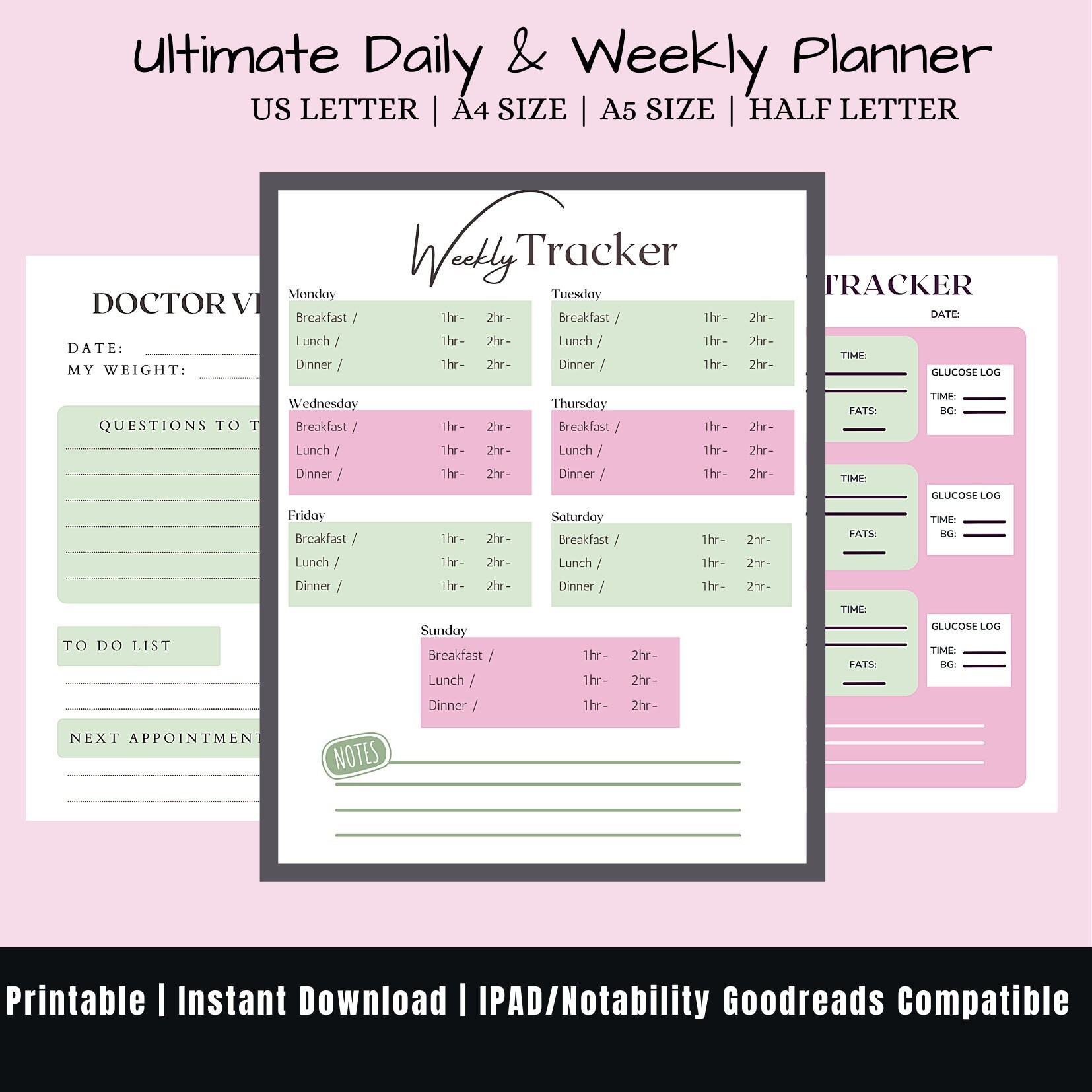 Printable Diabetes Log Digital Blood Glucose Tracker Daily - Etsy