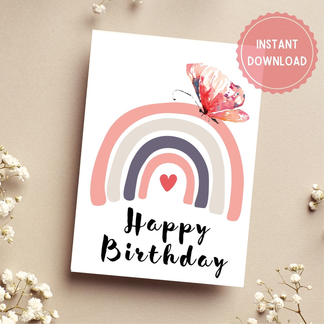 Printable Birthday Card, Children's Birthday Card, Rainbow Printable ...