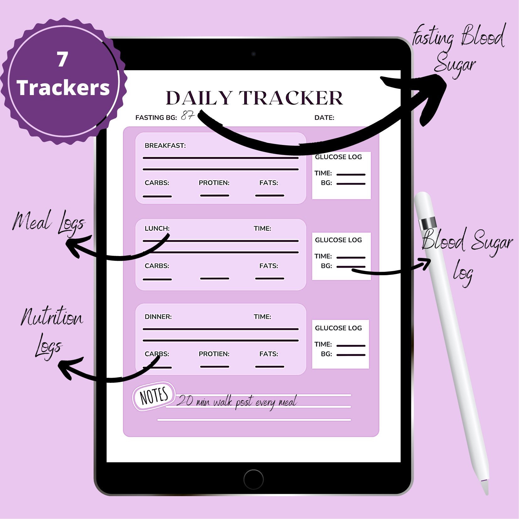 Printable Diabetes Log Digital Blood Glucose Tracker Daily - Etsy
