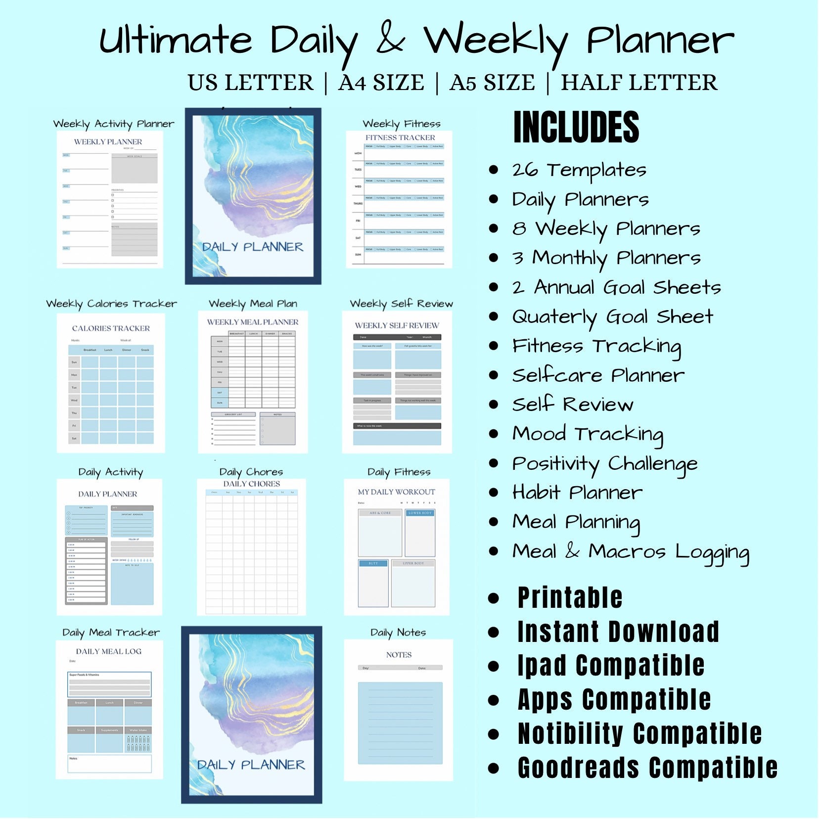 Printable Daily Planner, Digital Planner, Work Day Dairy, to Do List ...