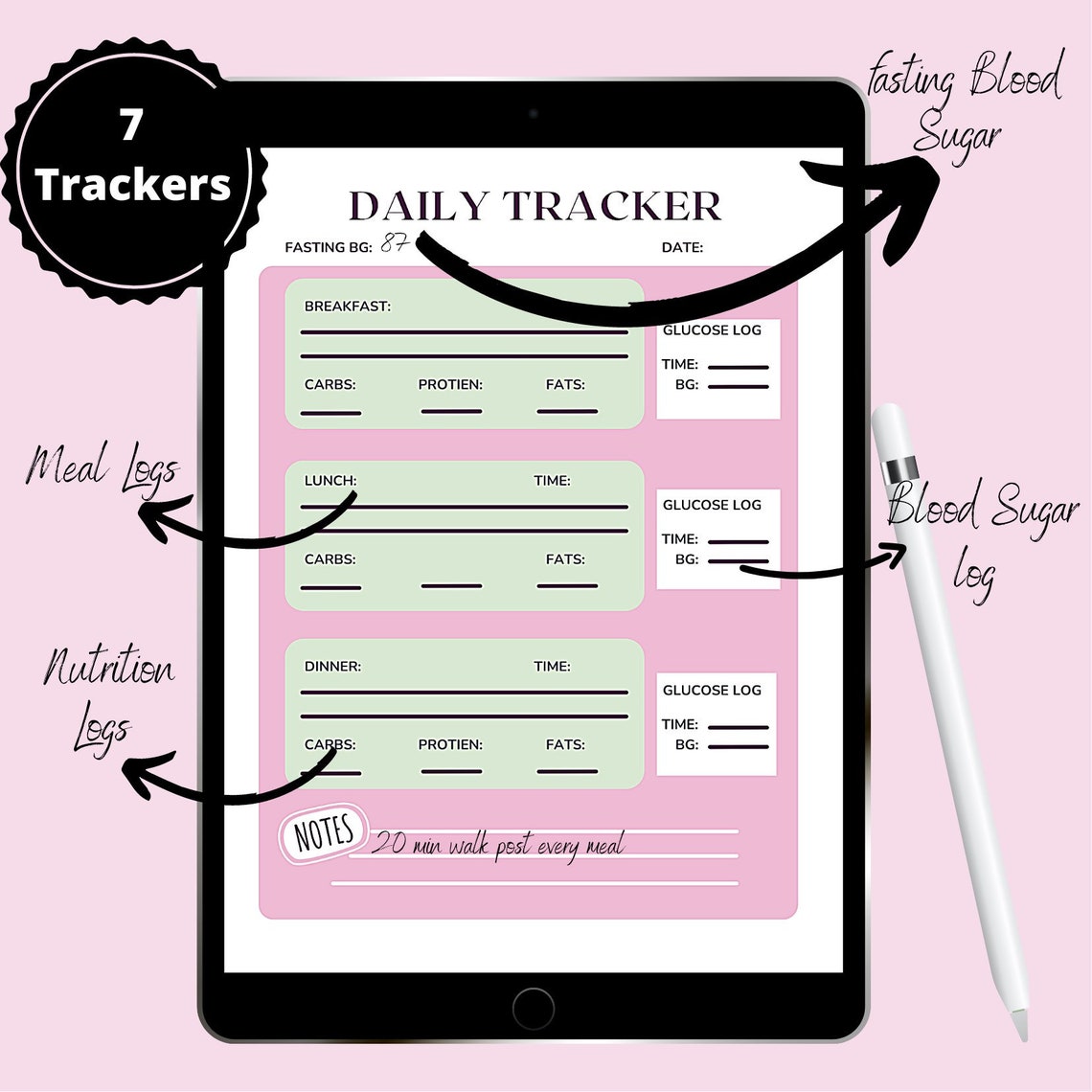 Printable Diabetes Log Digital Blood Glucose Tracker Daily | Etsy