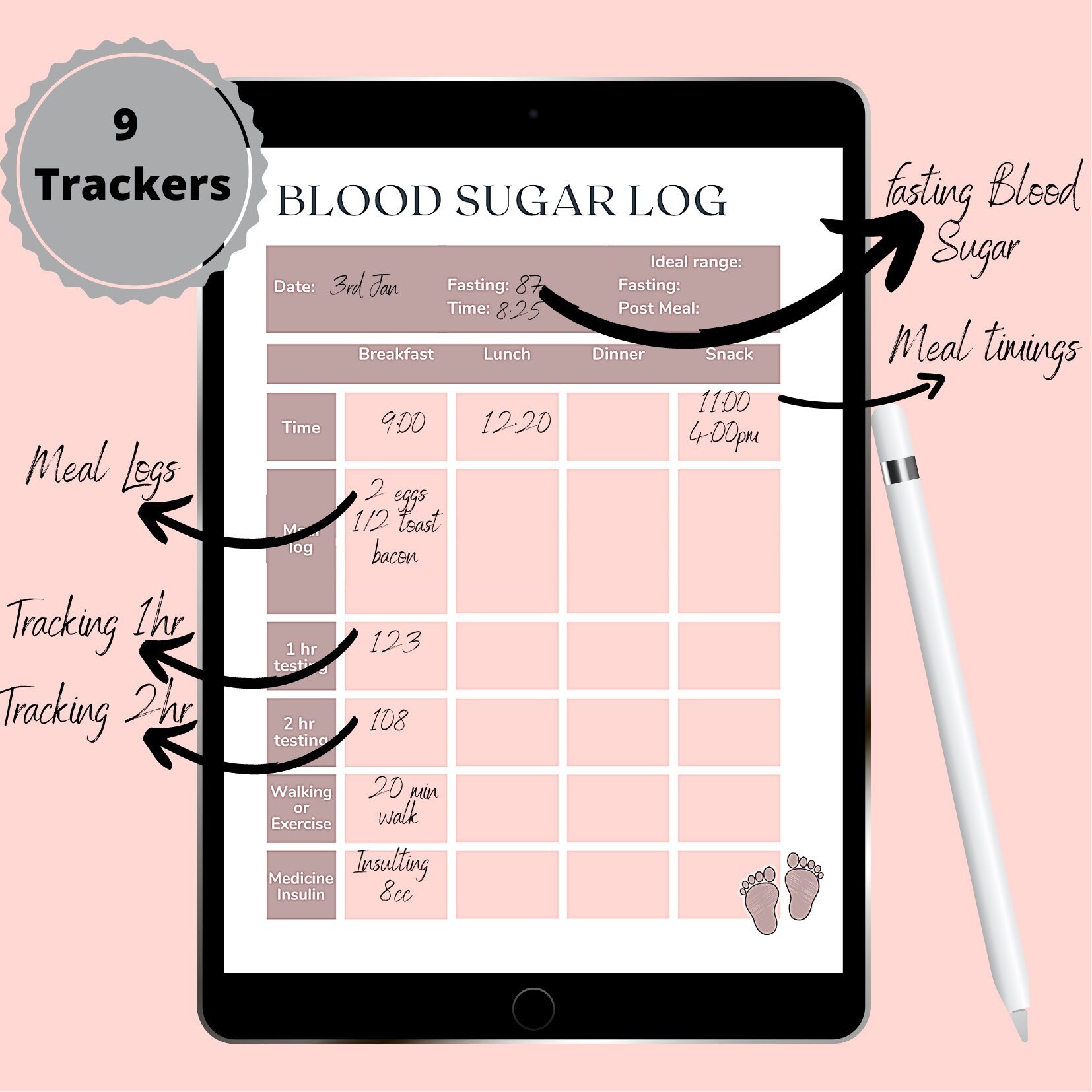 Printable Gestational Diabetes Log, Pregnancy Blood Glucose Tracker ...