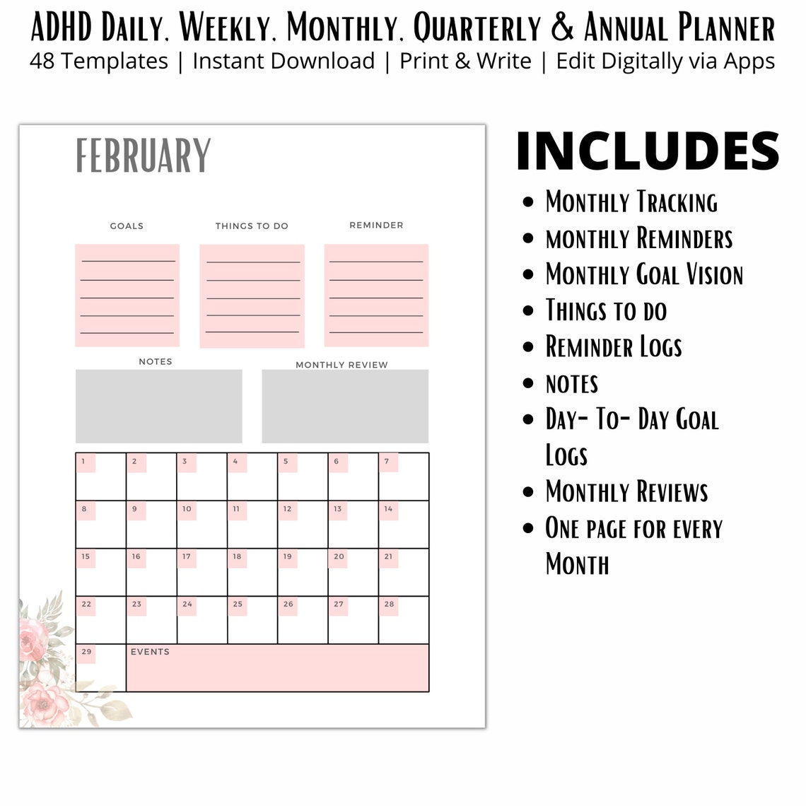 ADHD Digital Planner, Adult Daily ADHD Planner Printable, Adhd ...