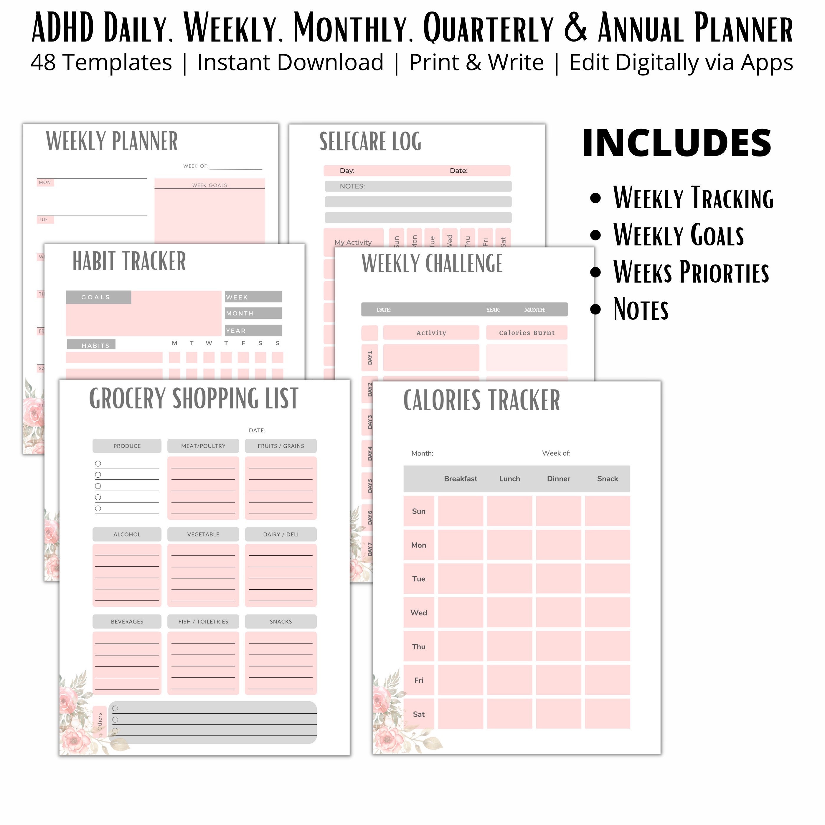 ADHD Digital Planner, Adult Daily ADHD Planner Printable, Adhd ...
