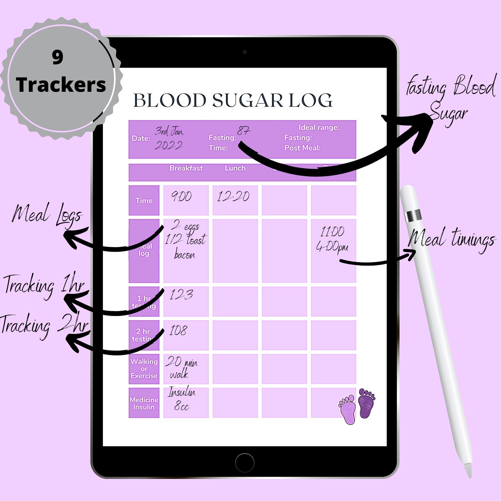 Printable Gestational Diabetes Log, Pregnancy Wellness Journal, Blood ...