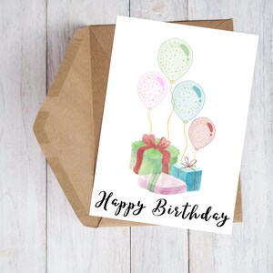 Printable Children's Birthday Card, Digital Balloon Card, Happy ...